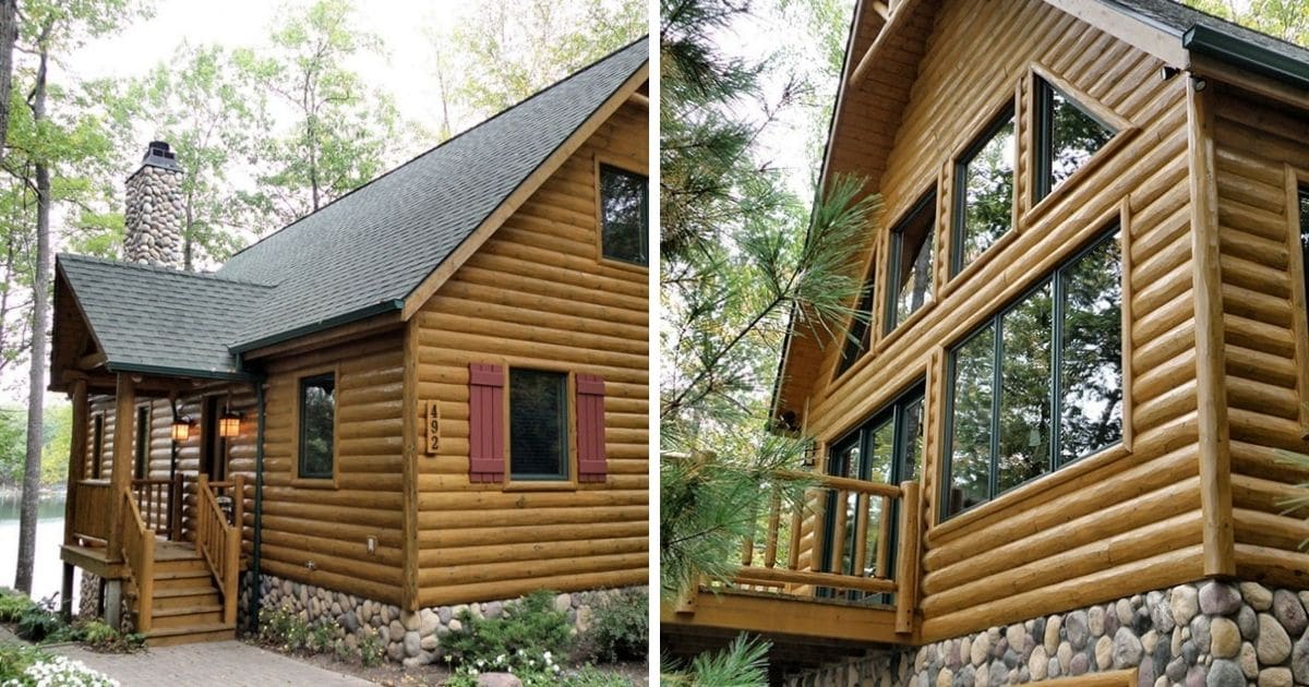 Island Lake Home is a Rustic Log Cabin with Modern Kitchen