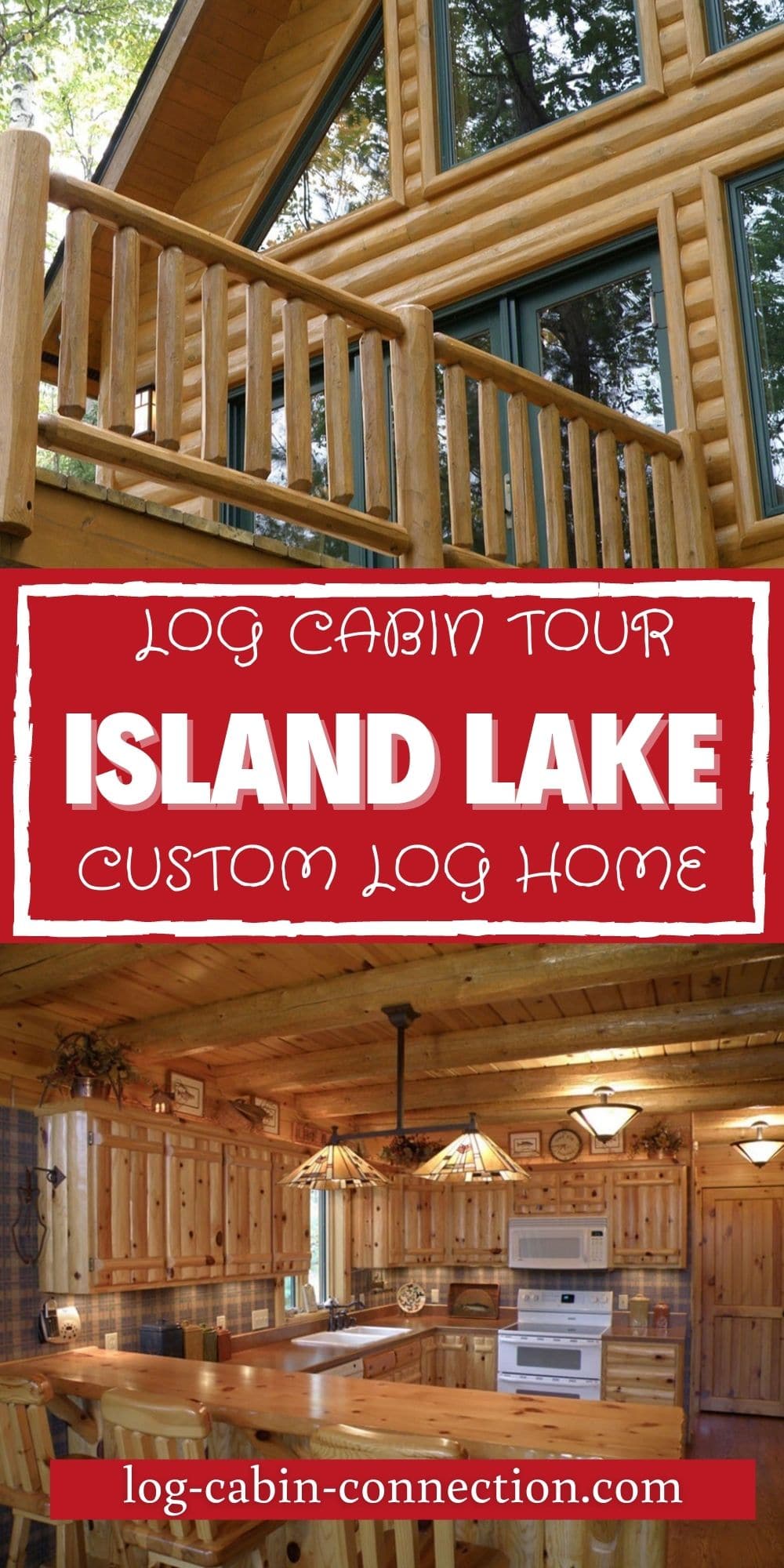 Island Lake Home is a Rustic Log Cabin with Modern Kitchen