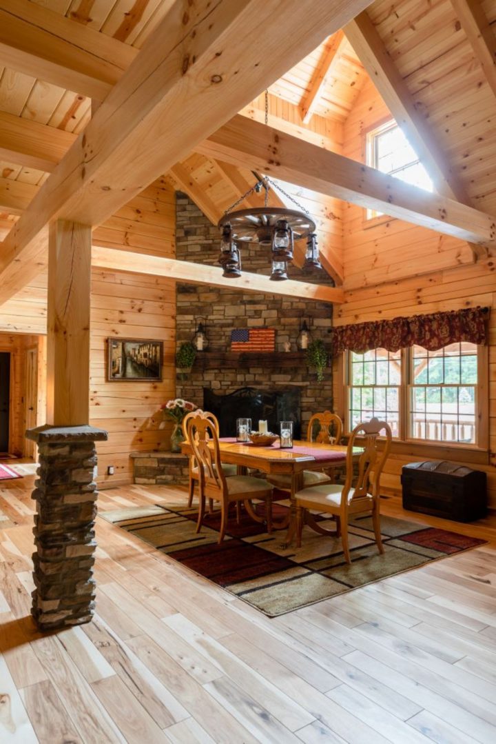 The Boston Mill Log Cabin Has a Stunning Modern Kitchen