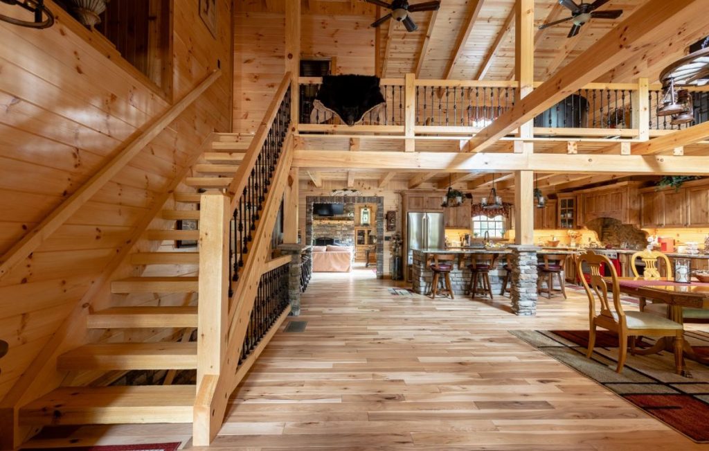The Boston Mill Log Cabin Has a Stunning Modern Kitchen