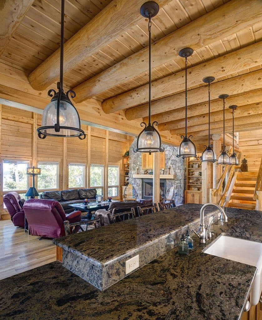 The Multi-Level Bennett Log Cabin Features Elevated Ceilings
