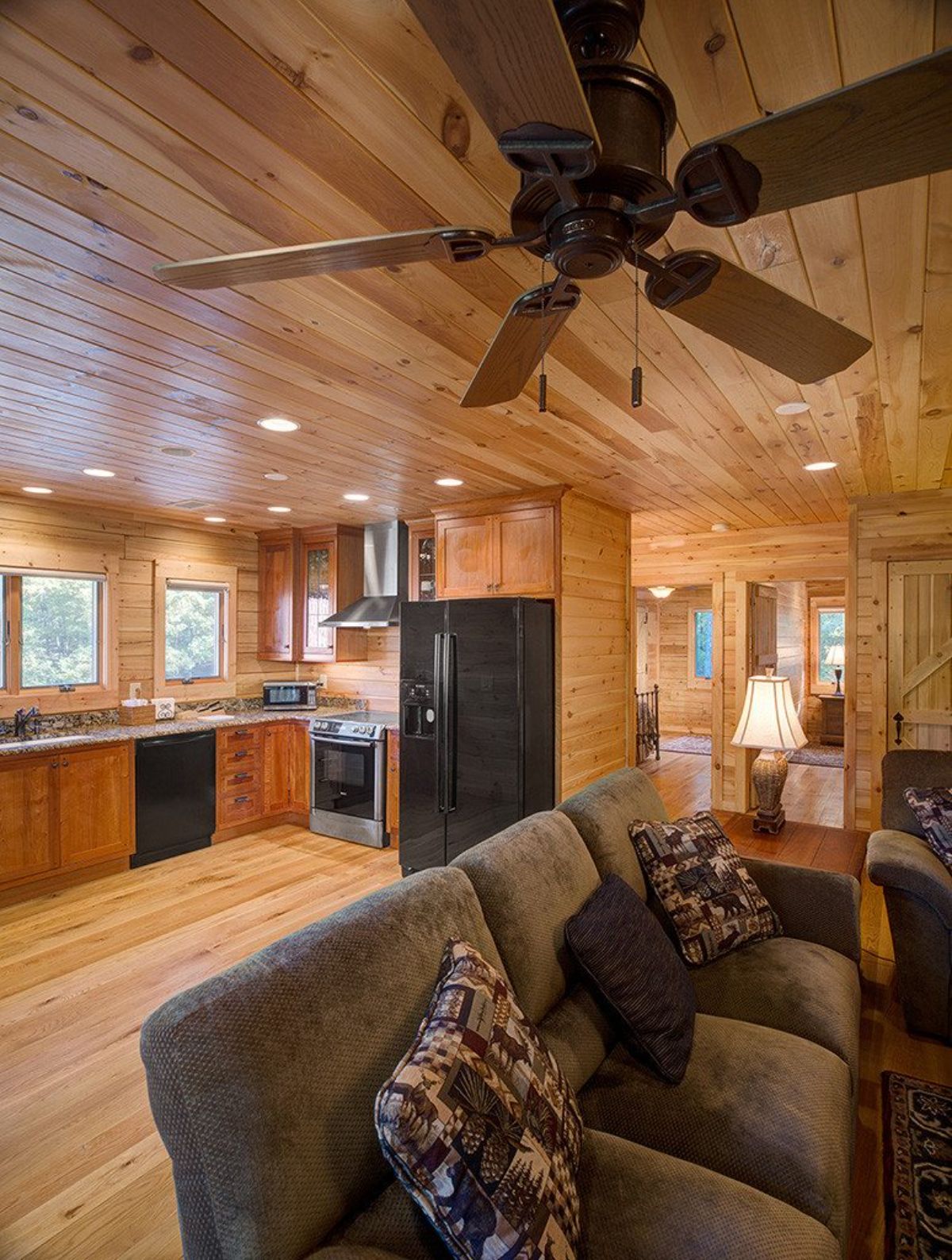 The Multi-Level Bennett Log Cabin Features Elevated Ceilings